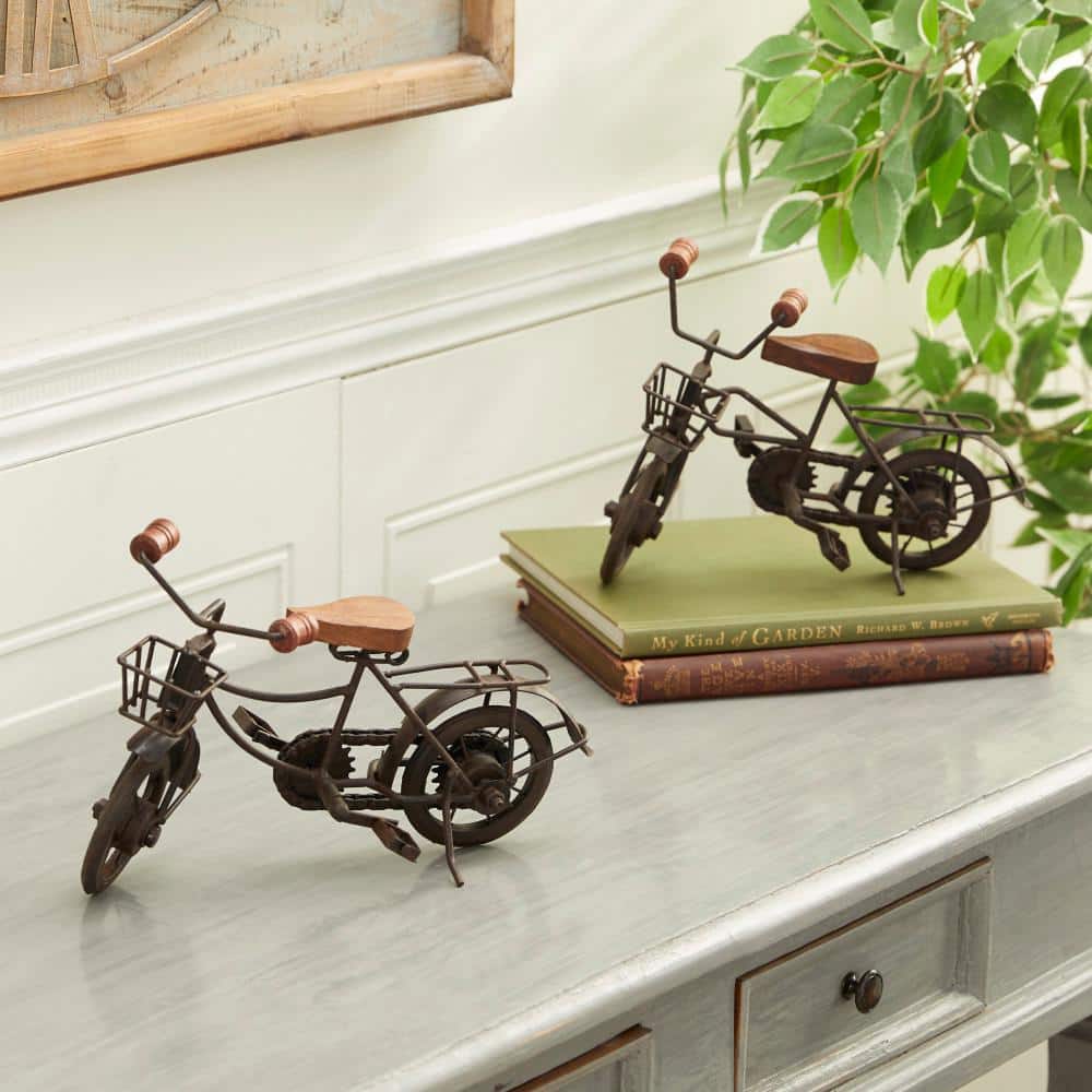 Litton Lane Black Metal Bike Sculpture with Wood Accents (Set of 2 ...