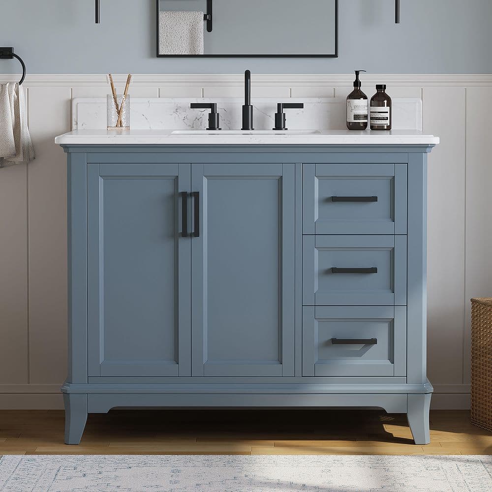 DELUXE DL LIVING Rawsonville 43 in. Single Sink Freestanding Steel Blue ...