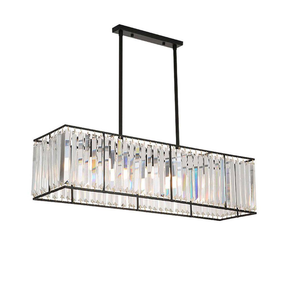 OUKANING 4-Light Modern Black Rectangle Island Pendant Light with ...