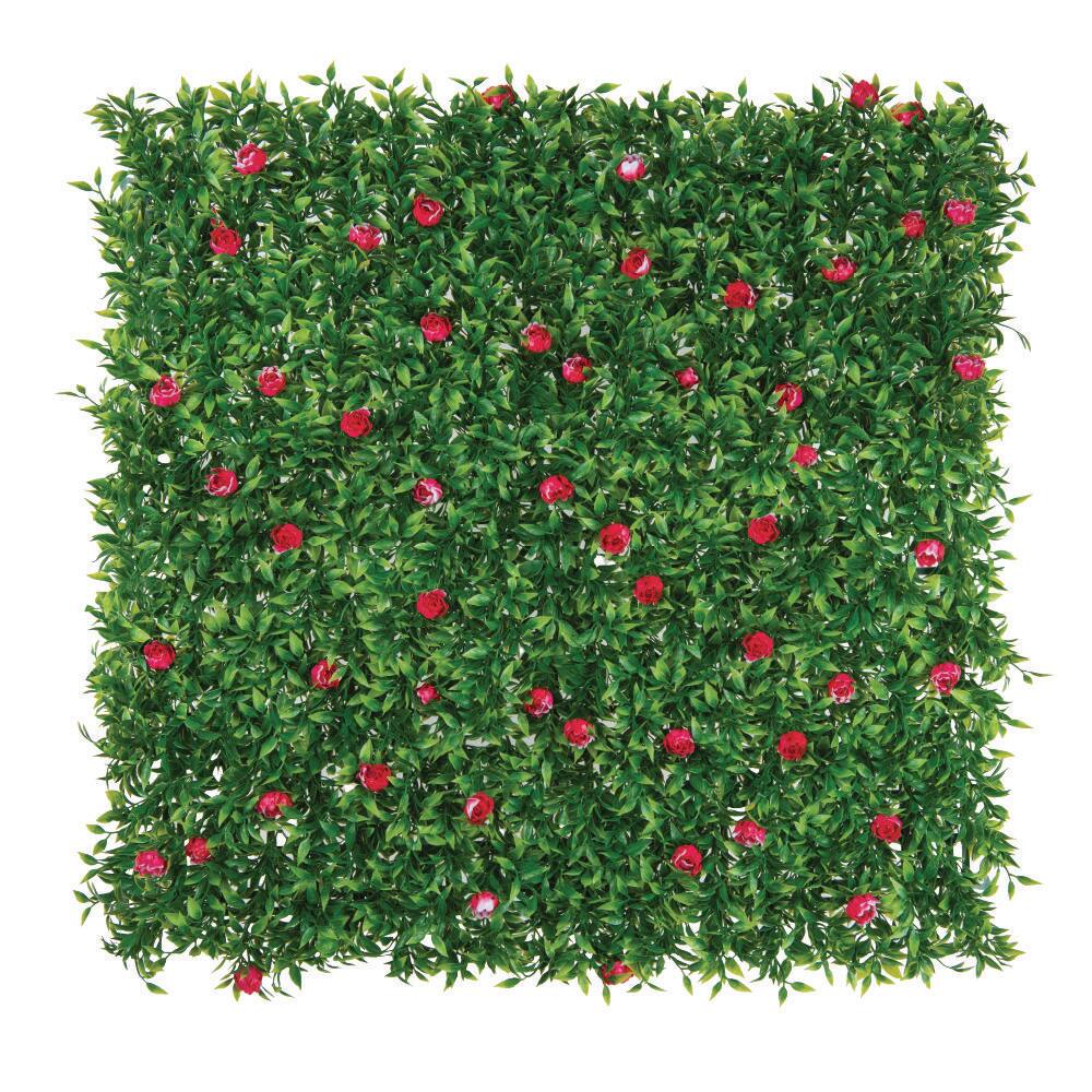 NATURAE DECOR Artificial Pink Rose Hedge 20 in. X 20 in. Foliage Panel ...