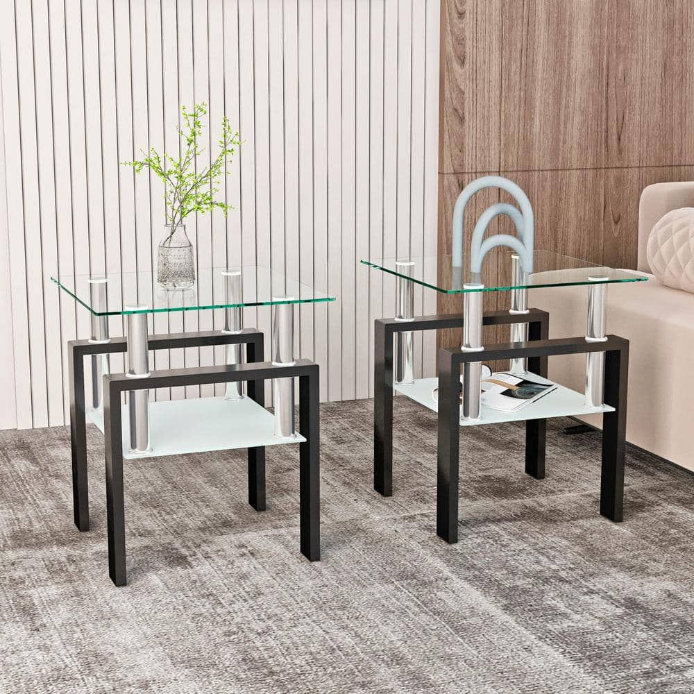 Zeus & Ruta 2-Piece Transparent Modern Tempered Glass Tea Table End ...