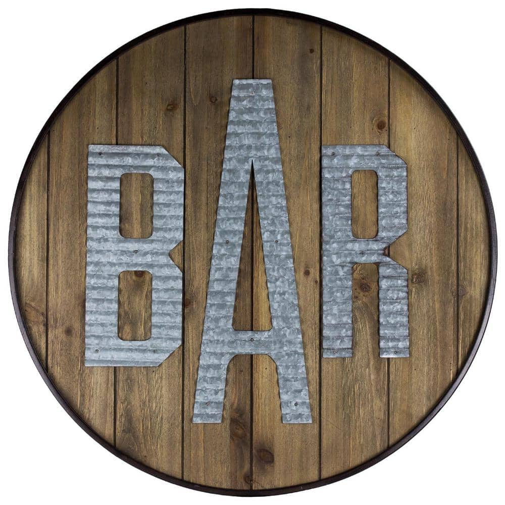 Crystal Art Gallery Round Rustic Wood Galvanized Metal Bar Sign ...