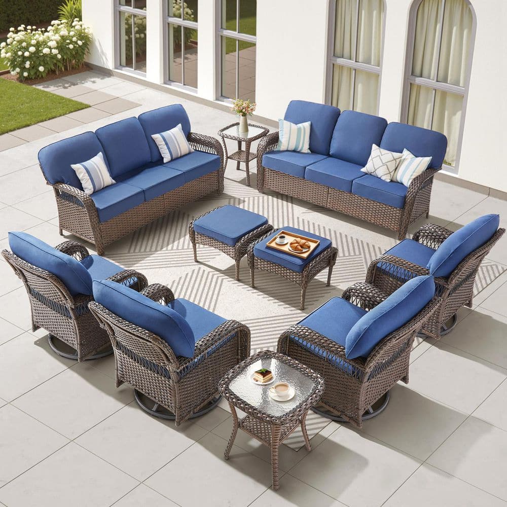 Gymojoy Tyber Brown Wicker 10-Piece Outdoor Conversation Set Patio ...