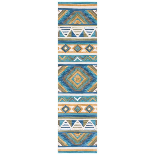 SAFAVIEH Aspen 2 ft. x 9 ft. Blue/Yellow Aztec Geometric Runner Rug ...