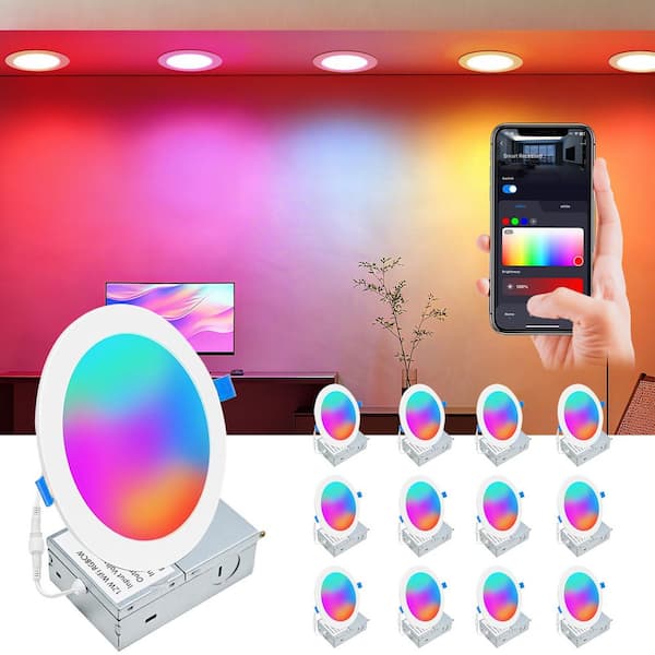 Bieuoram 6 in. Adjustable CCT Canless Indoor Integrated LED Recessed ...