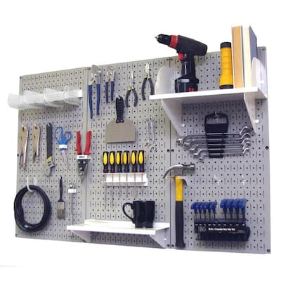 Wall Control 32 in. x 32 in. Overall Size Gray Metal Pegboard Pack with ...