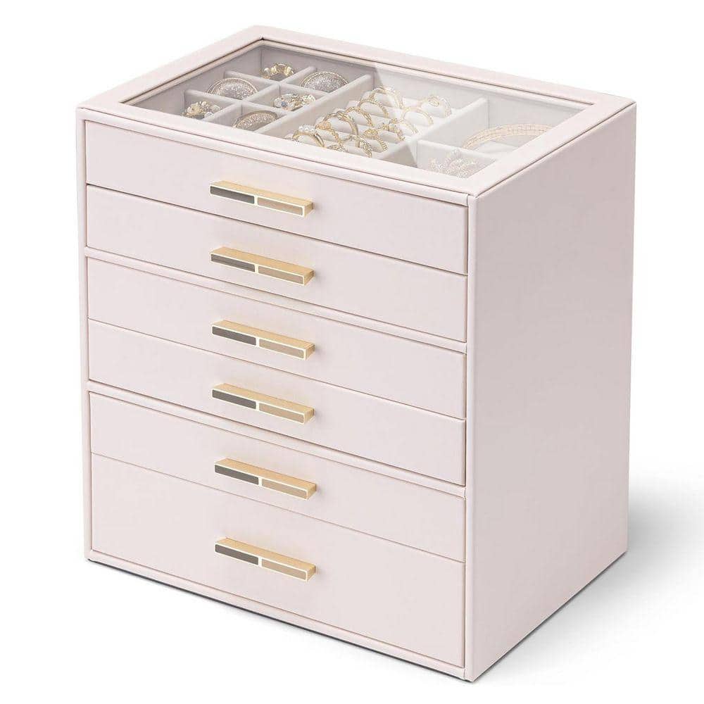 Light Pink 9.8 in. x 10.6 in. Polyurethane Modern Jewelry Box Organizer ...