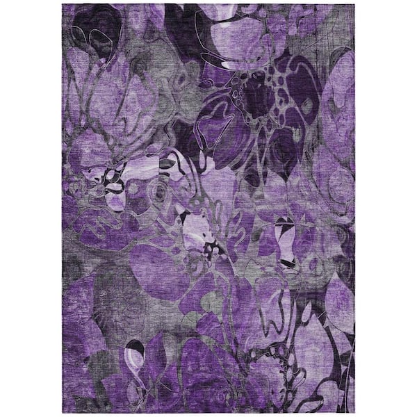 HomeRoots Purple 3 ft. x 5 ft. Woven Floral Rectangle Indoor/Outdoor ...