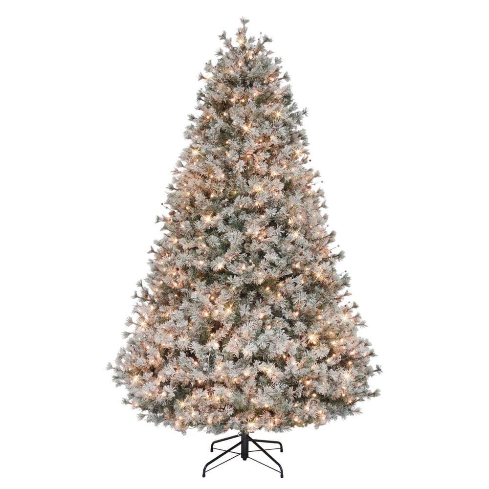 Puleo International 7.5 ft. Pre-Lit Flocked Idaho Spruce Artificial Christmas Tree IDAF-75LWF5K6 ...