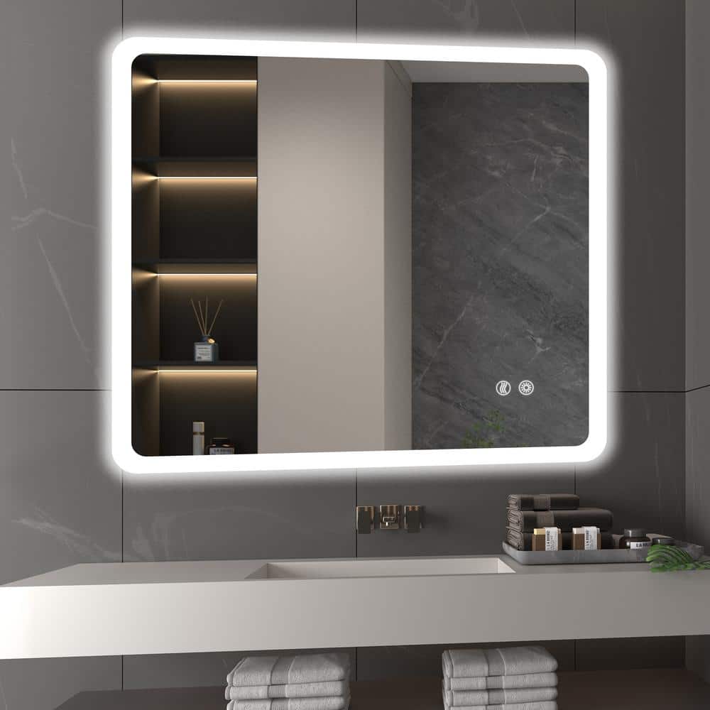 yulika 36 in. W x 40 in. H Rectangular Frameless with LED Anti-Fog and ...