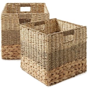 Casafield Brown Espresso 13 in. x 13 in. Wicker Water Hyacinth Decorative Baskets for Storage ...