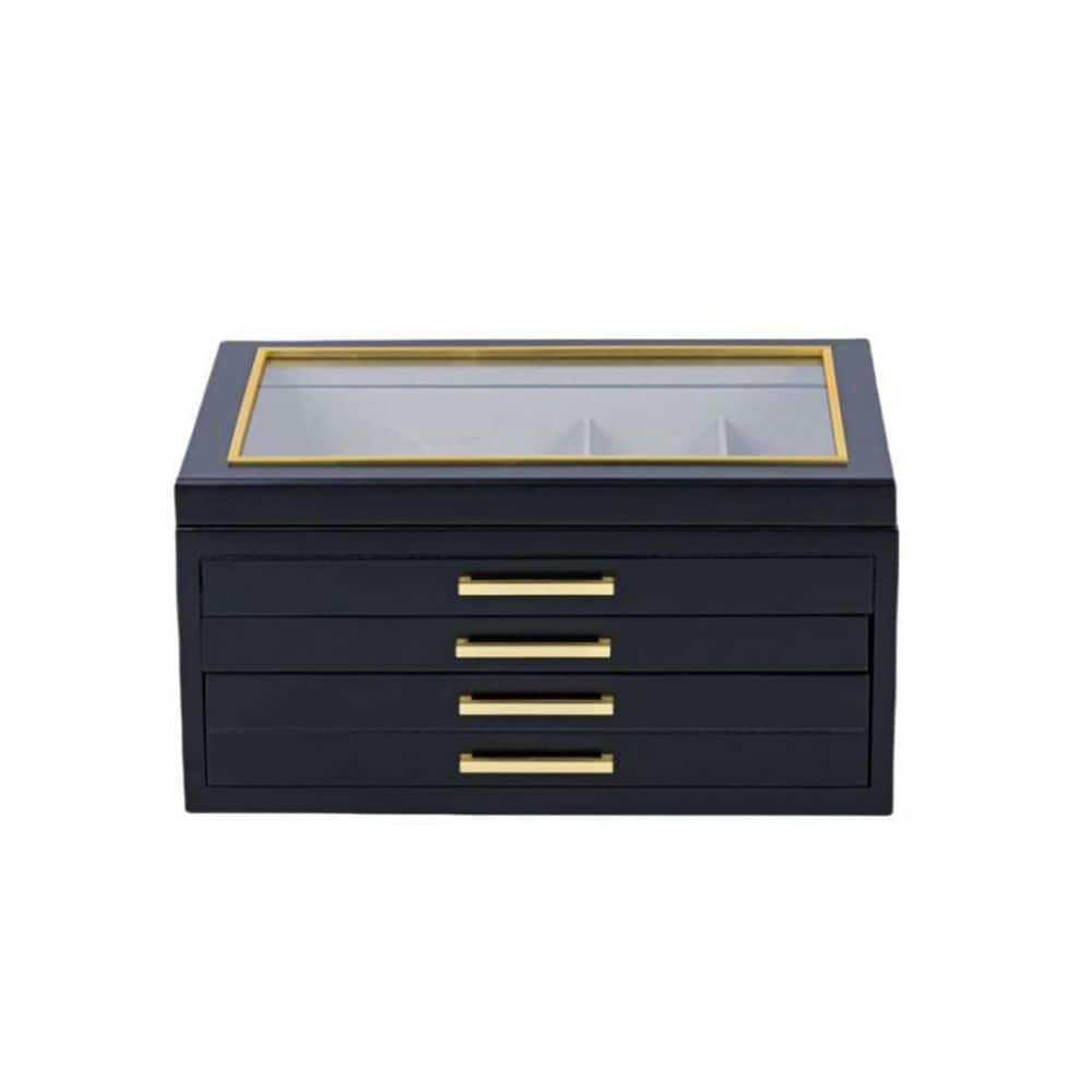 Large Contemporary Lift Top 2 Drawer Black Jewelry Box 5816-BL - The ...