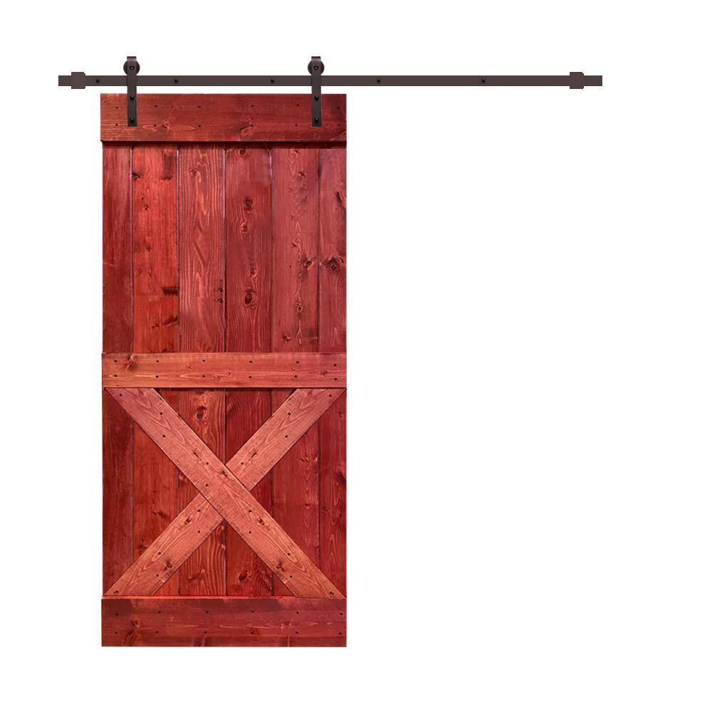 CALHOME Mini X Series 42 in. x 84 in. Pre-Assembled Cherry Red Stained ...