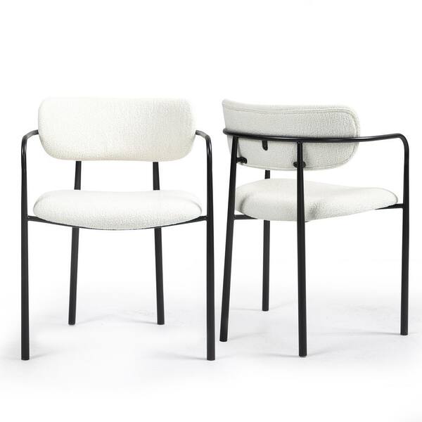 Glamour Home Bedivere Beige Boucle Fabric Dining Chair with Black Iron ...