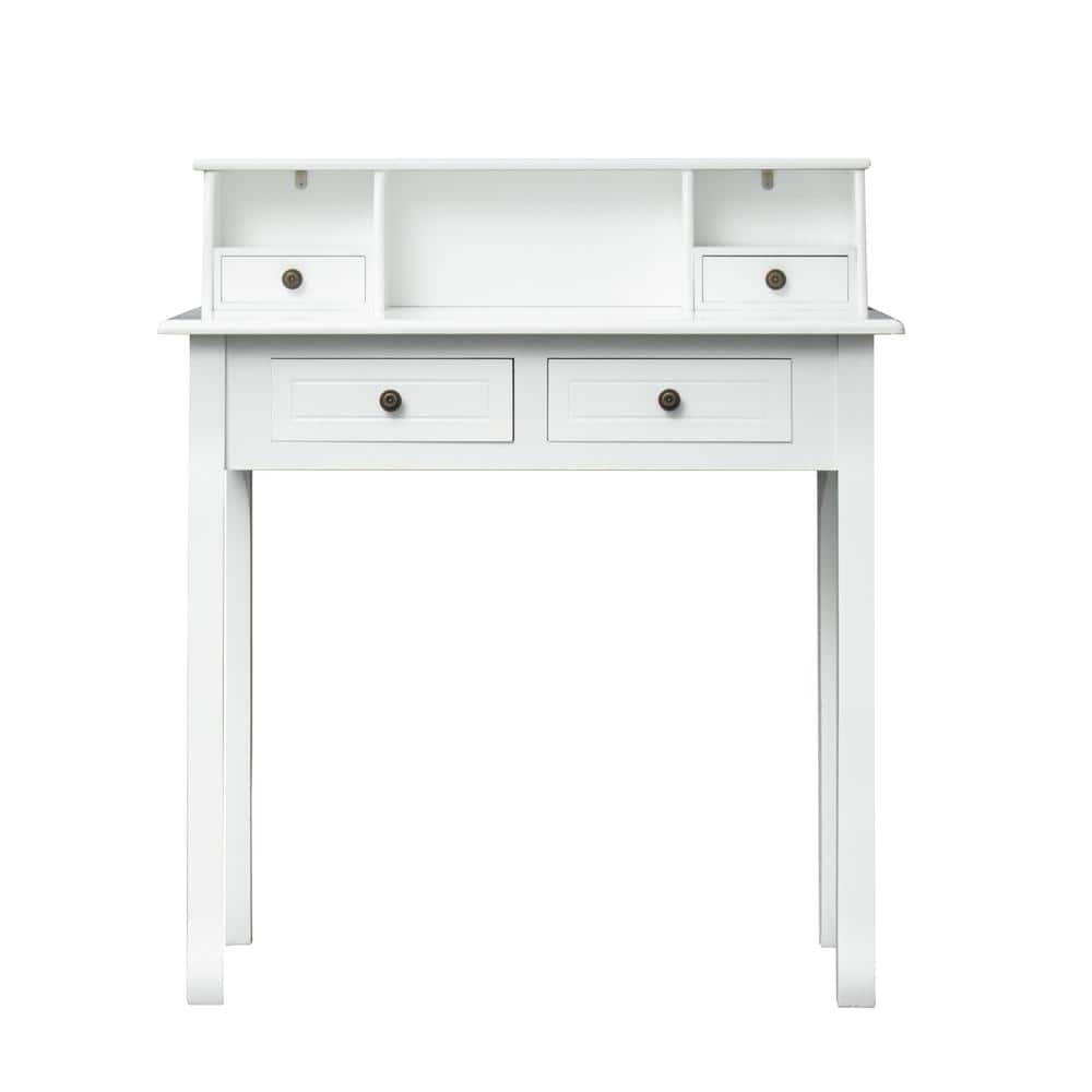 VERYKE 15.75 in. Rectangle White Wood 4 Drawer Secretary Table Computer ...