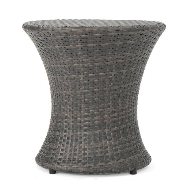 19.75 in. H Gray Wicker Outdoor Side Table for Porch, Poolside, Balcony ...