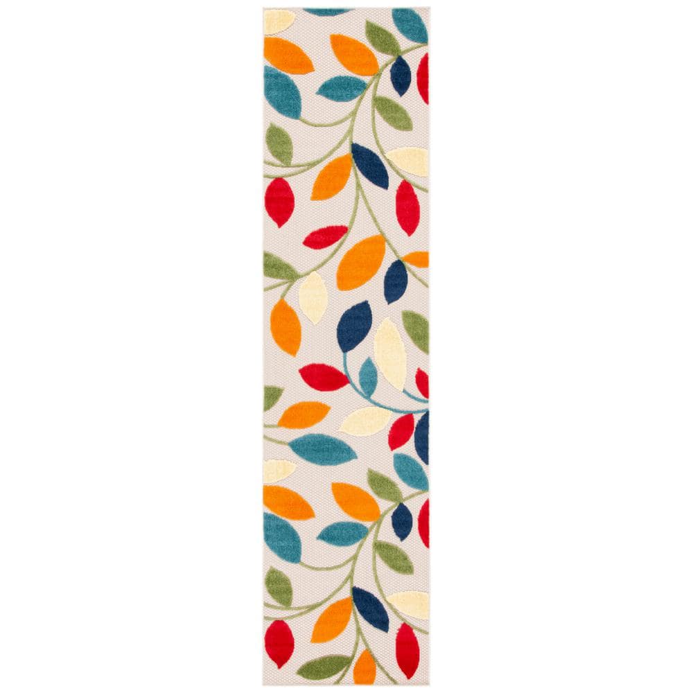 SAFAVIEH Cabana Ivory/Green 2 ft. x 7 ft. Scroll Leaf Indoor/Outdoor ...