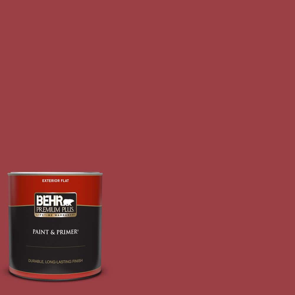 BEHR PREMIUM PLUS 1 qt. #QE-06 Reddest Red Flat Exterior Paint & Primer ...