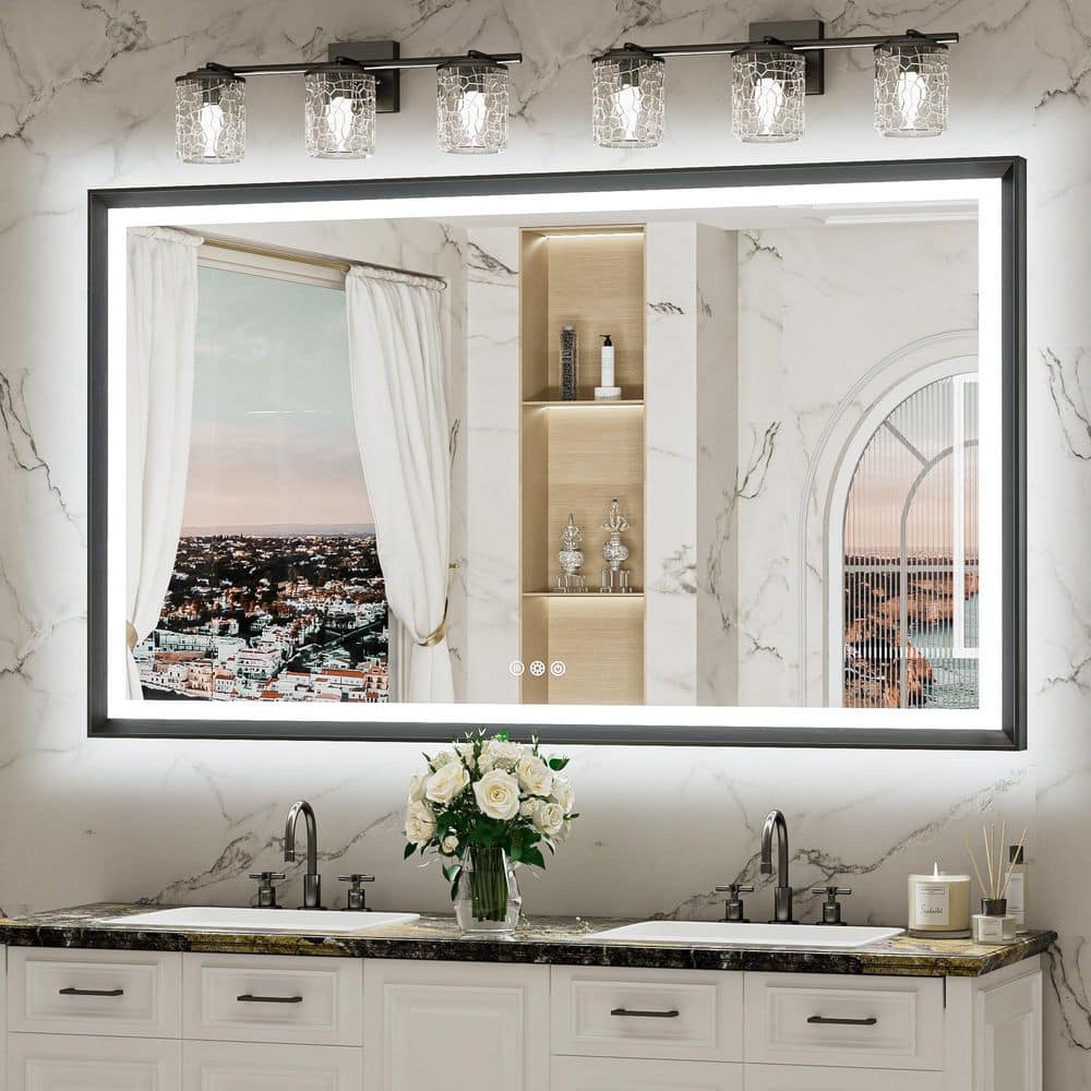 KeonJinn 60 in. W x 36 in. H Rectangular Framed LED Lighted Bathroom ...