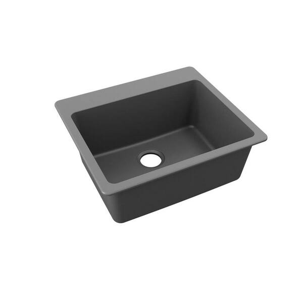 Elkay Quartz Classic 25 in. Drop-in Single Bowl Graphite Granite/Quartz ...