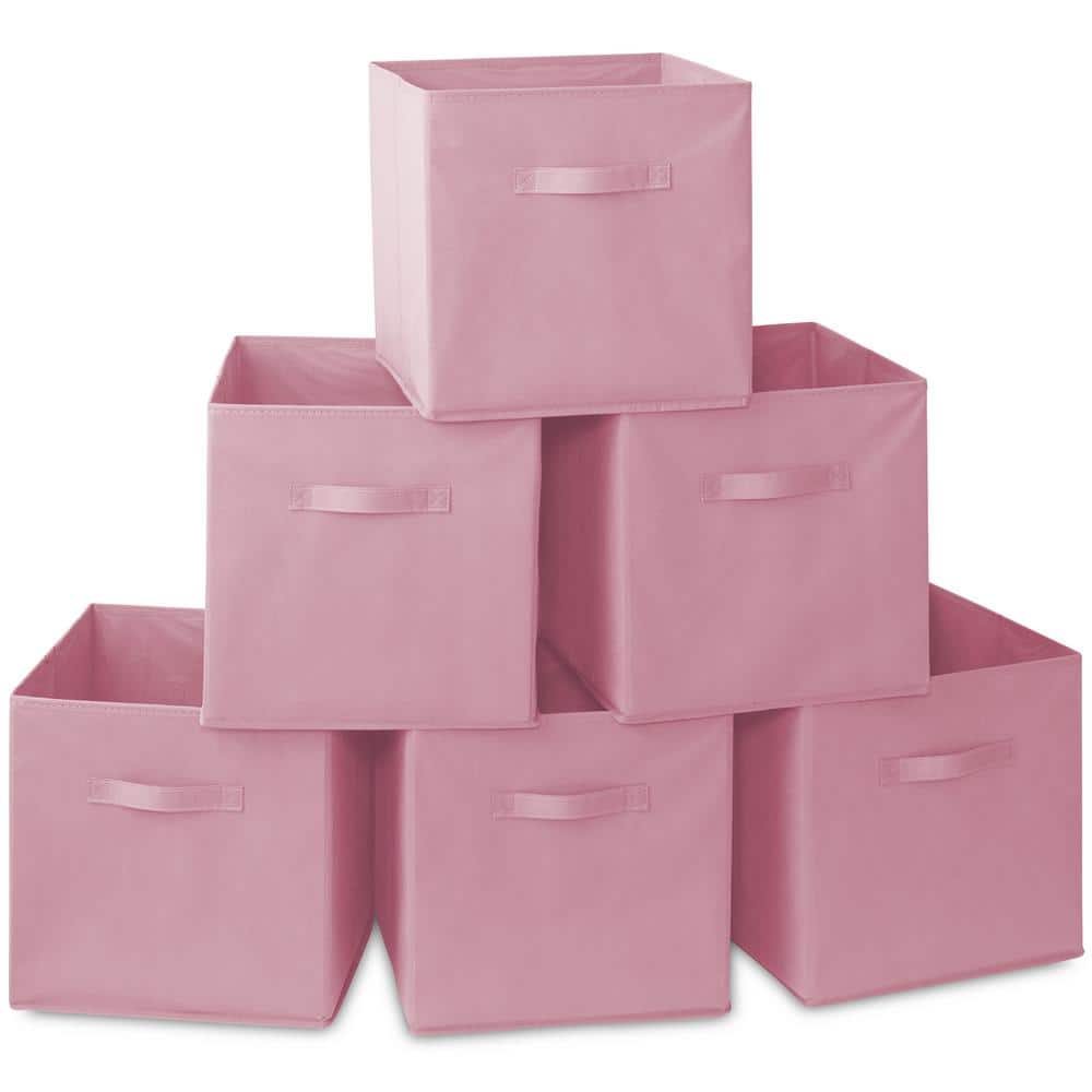 Casafield Pink 13 in. x 13 in. Fabric Collapsible Cubes Decorative ...