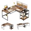 Bestier 95.4 in. Rustic Brown L-Shaped Computer Desk with Shelves and ...