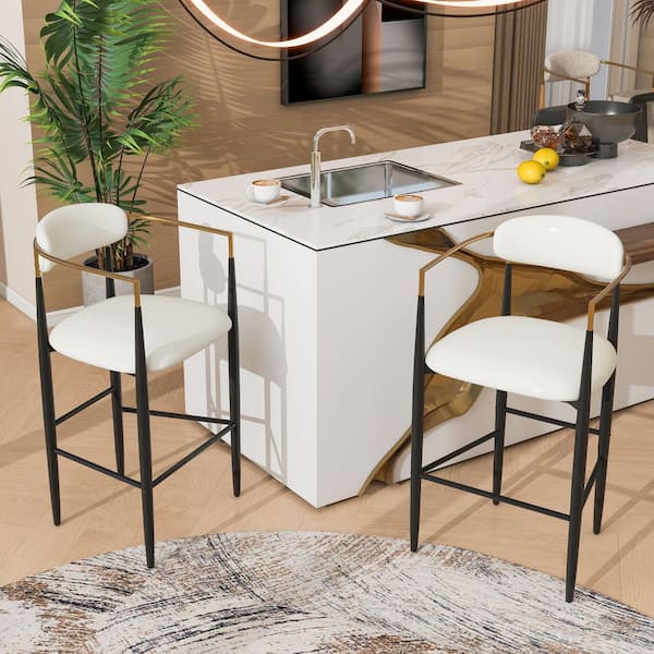 Harper & Bright Designs 42 in. H Black and Beige PU Open Back Metal Bar ...