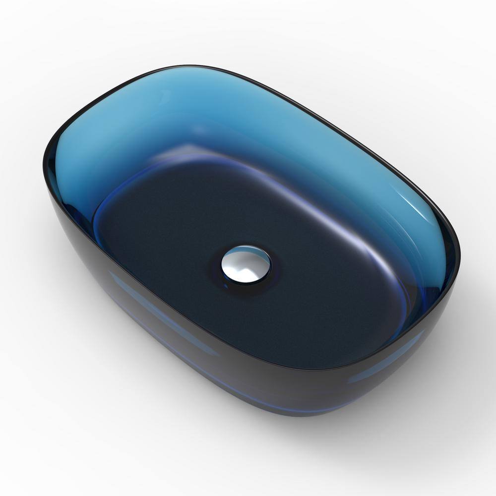 23 in. W Handmade Countertop Blue Stone Resin Rectangular Vessel Sink ...