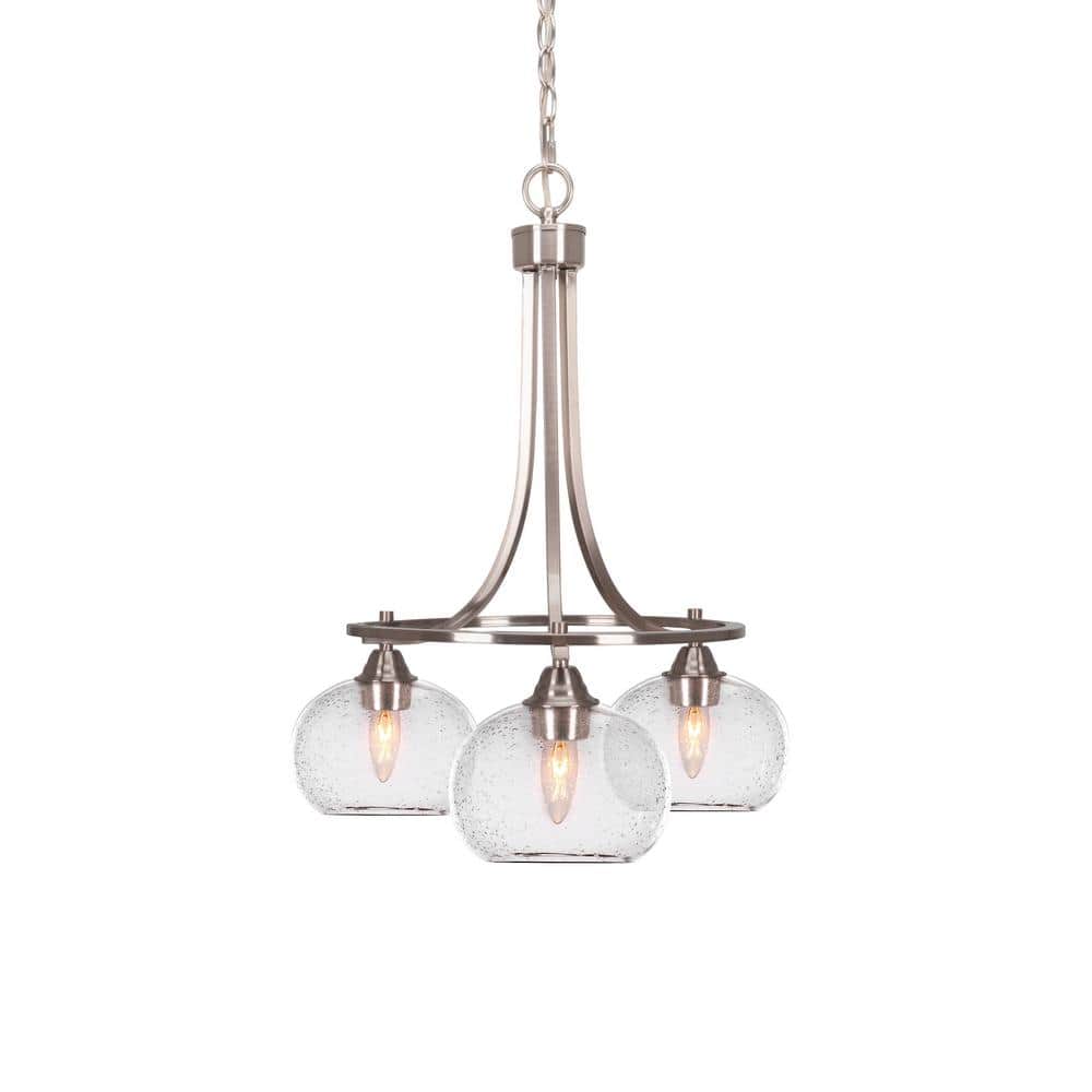 Madison 3-Light Brushed Nickel Round Chandelier with 7 in. Clear Bubble ...