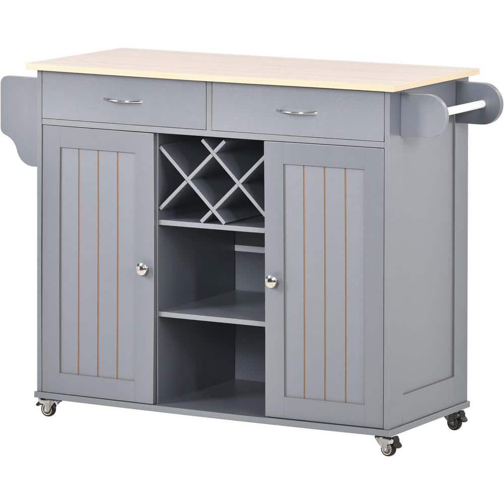 Blue Store Kitchen Island Cart with 2 Storage Cabinets and 4 Locking ...