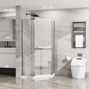 JimsMaison 36 in. W x 72 in. H Neo-Angle Pivot Semi Frameless Corner Shower Enclosure in Chrome ...