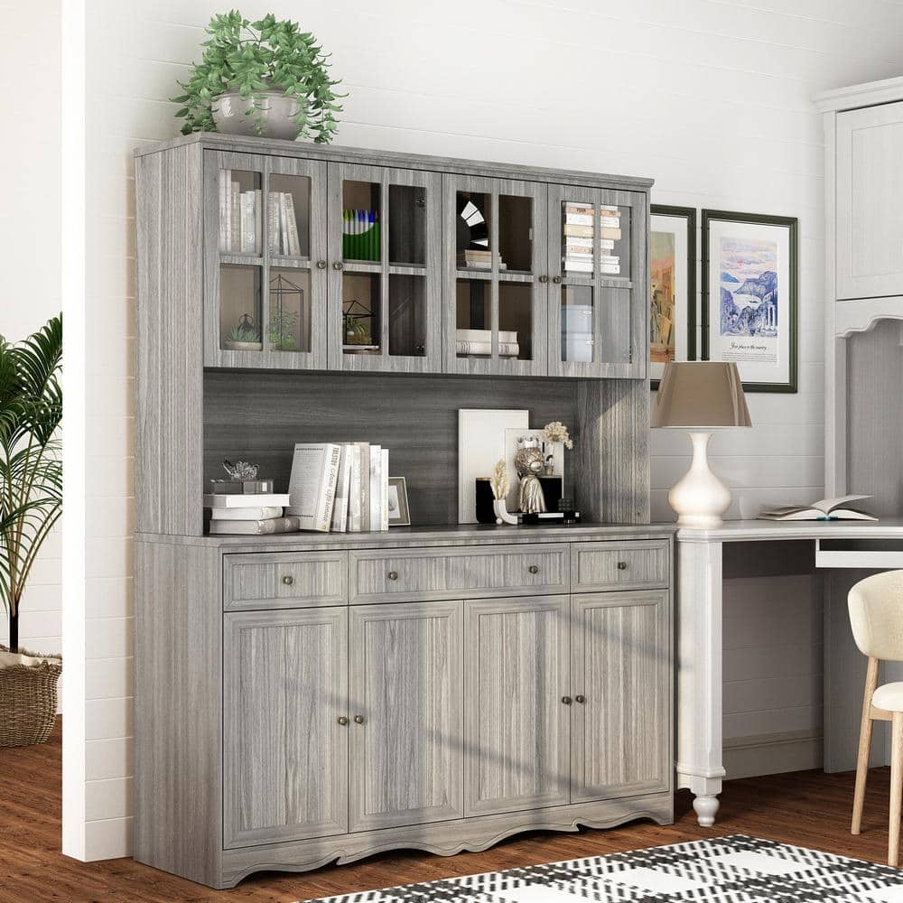 FUFU&GAGA 8-Shelves Gray Wooden Modern Bookcase Bookshelf with 3-Drawer ...