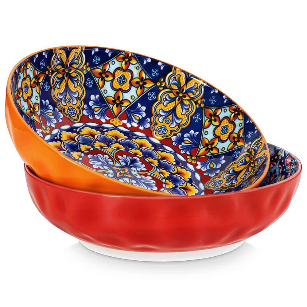 Set of 2 Large Red Serving Bowls Ohemian Decorative Bowls for Salad ...