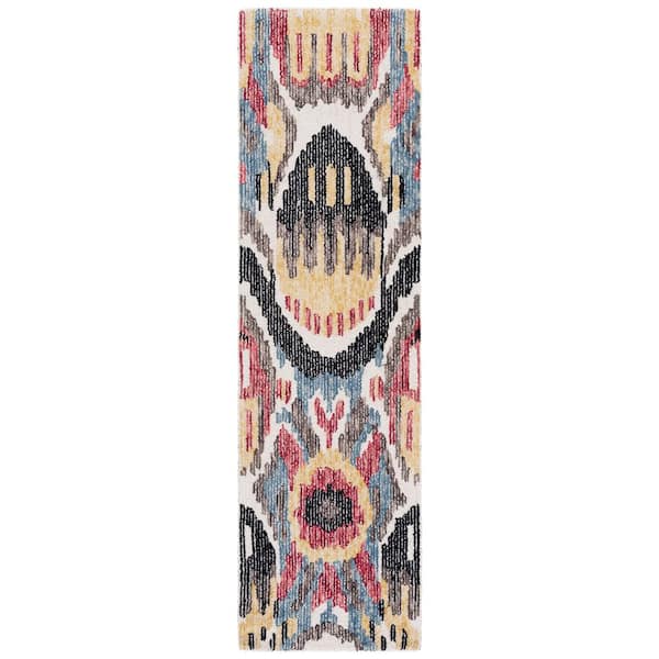 SAFAVIEH Ikat 2 ft. x 8 ft. Black/Red Mayan Abstract Runner Rug IKT152Z ...