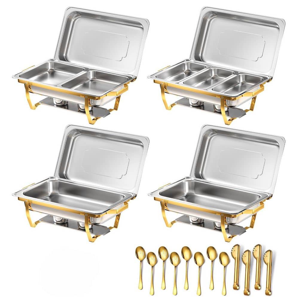 Anqtovp Rolled-Edge Series 8 qt. Half Gold Stainless Steel Chafing Dish ...