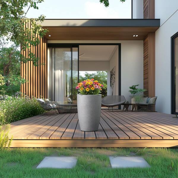 Sapcrete Lightweight 17.5 in. H Large Tall Light Gray Geometric ...