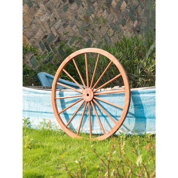 Gardenised 42 in. x 1.4 in. Decorative Antique Red Wagon Garden Wheel ...