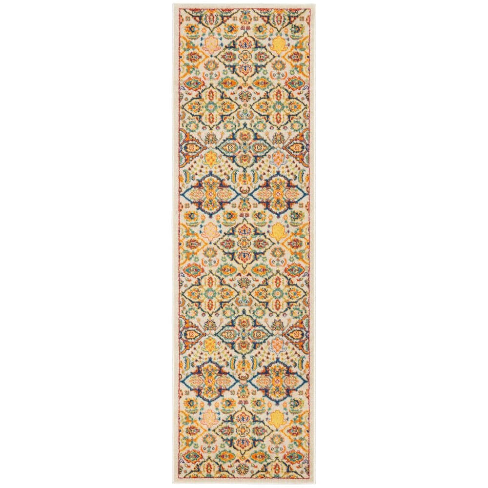 Nourison Allur Ivory Multicolor 2 ft. x 8 ft. Floral Bohemian Modern ...