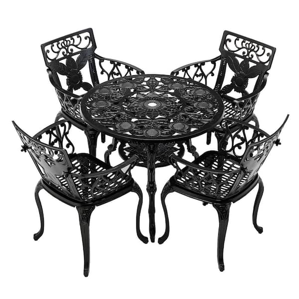 Mondawe Black 5-Piece Metal Outdoor Patio Dining Set with Floral ...