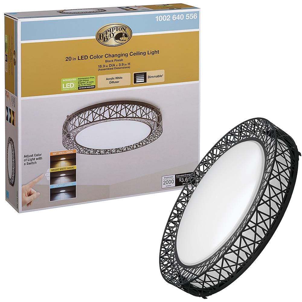 Hampton Bay Birds Nest Design 20 in. Round Black Selectable LED Flush ...