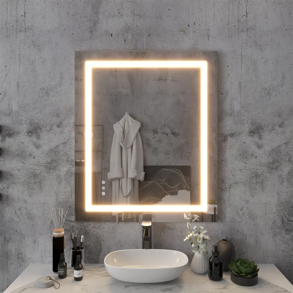 ONWITH 30 in. W x 36 in. H Rectangular Frameless LED Light Anti-Fog ...