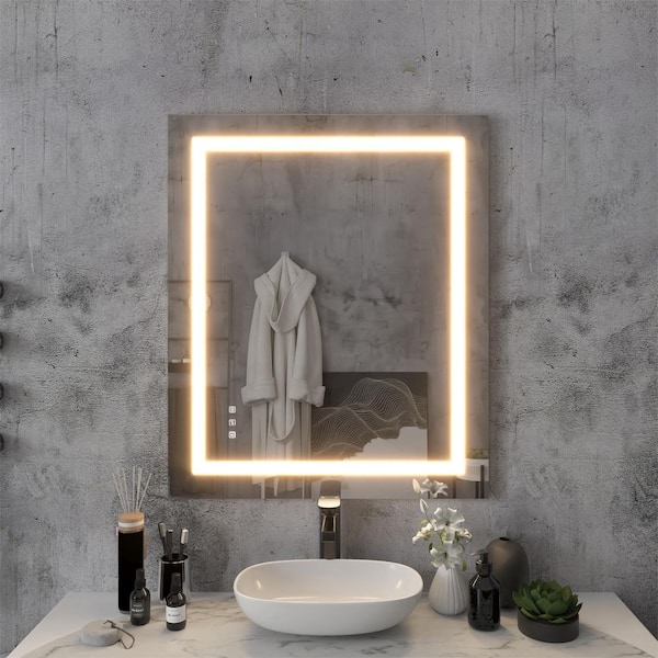 ONWITH 30 in. W x 36 in. H Rectangular Frameless LED Light Anti-Fog ...