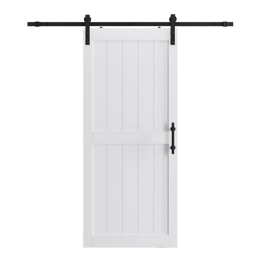 SOCBAZZAR 36 in. x 84 in. 2-Panel Plank White MDF Interior Sliding Barn ...