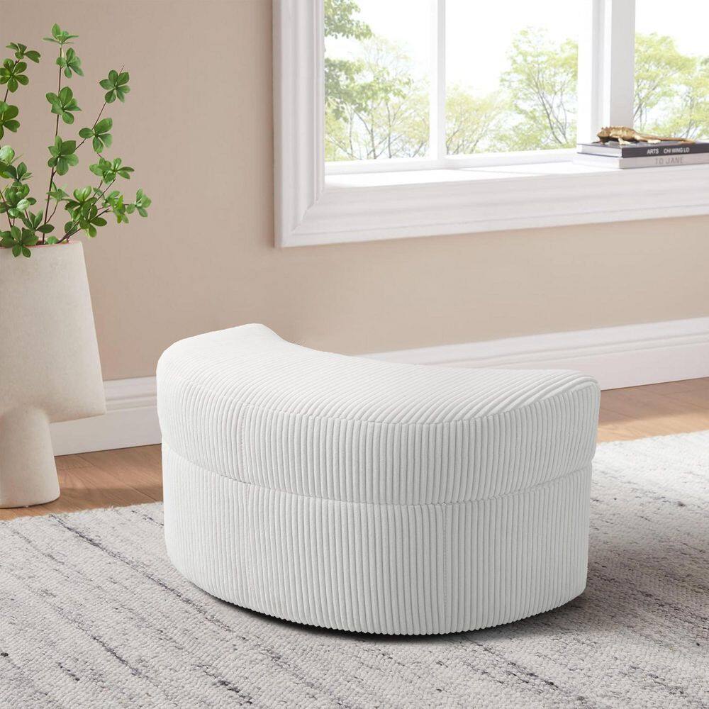 Uixe Modern Beige Corduroy Fabric Half Crescent Moon Storage Ottoman ...