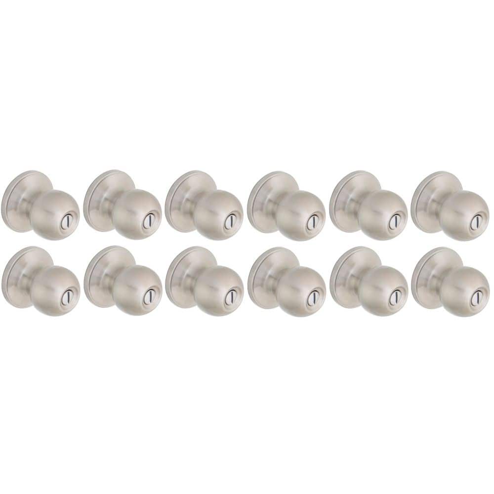 Defiant Ball Satin Nickel Bed/Bath Door Knob 12-Pack TWX210BDC - The Home Depot