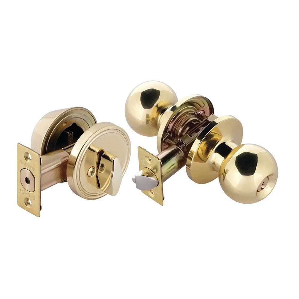 TOLEDO Avila Polished Brass Single Cylinder Keyed Entrance and Deadbolt ...