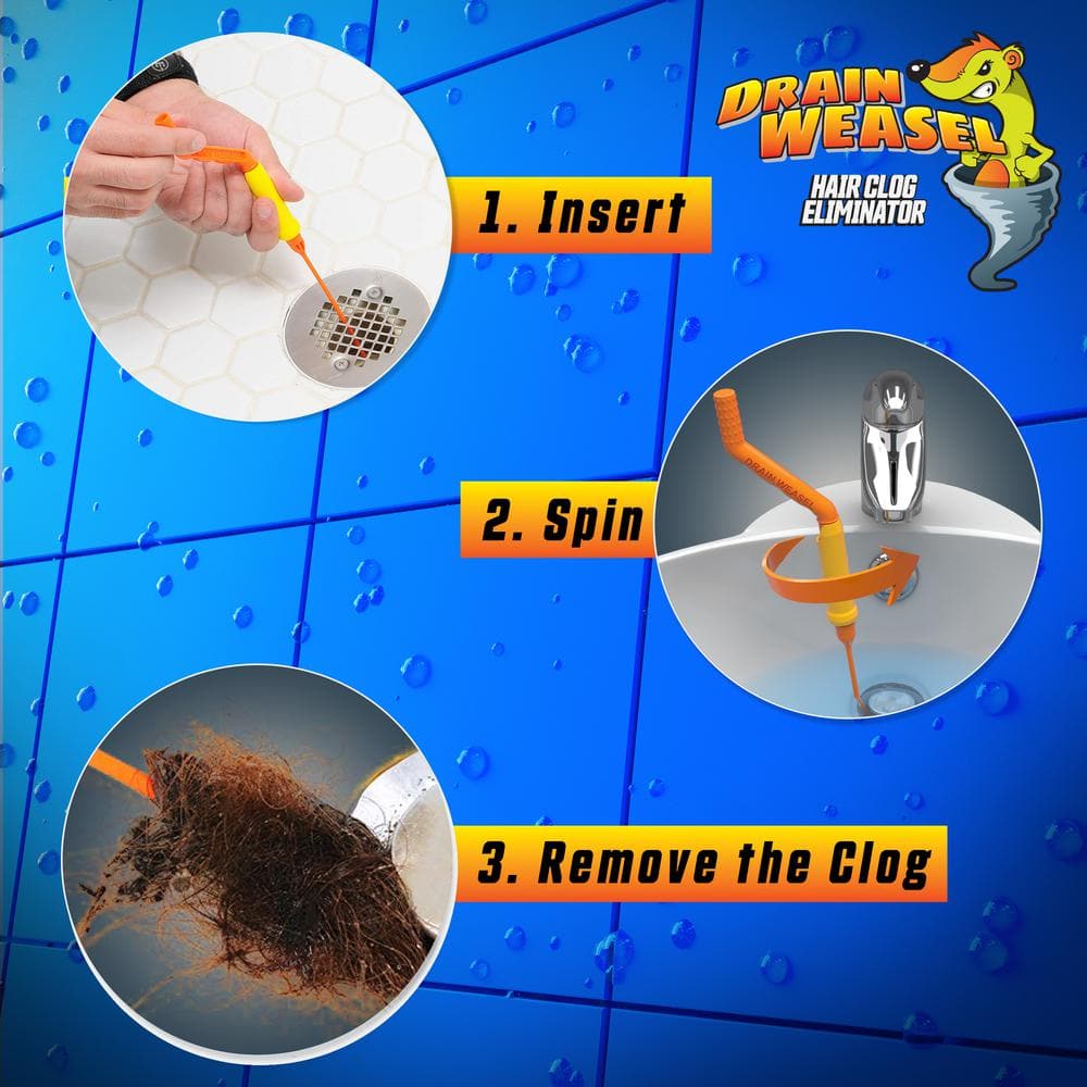 Drain Weasel Hair Clog Tool Starter Kit for Drain Cleaning (3-Piece ...