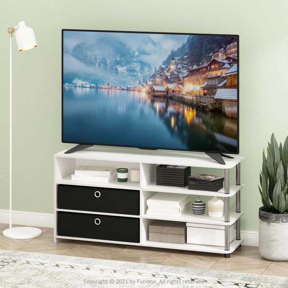 Furinno Jaya White Oak/Stainless Steel TV Stand Entertainment Center ...
