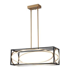 Monteaux Lighting 26 in. Integrated LED Black and Gold Ringed Pendant ...