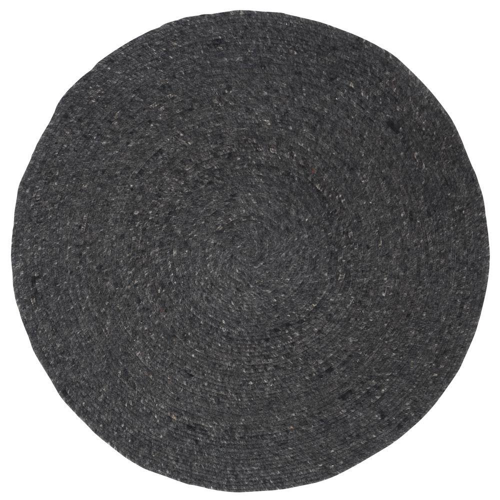 SAFAVIEH Braided Black 6 ft. x 6 ft. Round Solid Area Rug BRD901Z-6R ...